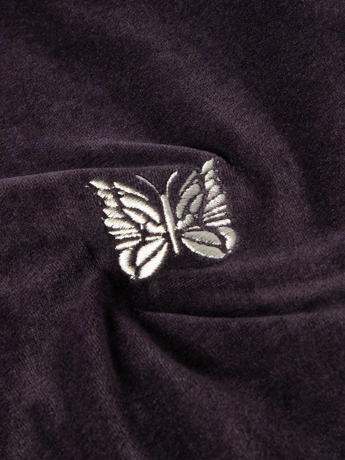 Needles - Logo-Embroidered Striped Cotton-Blend Velour Jacket - Gray ...