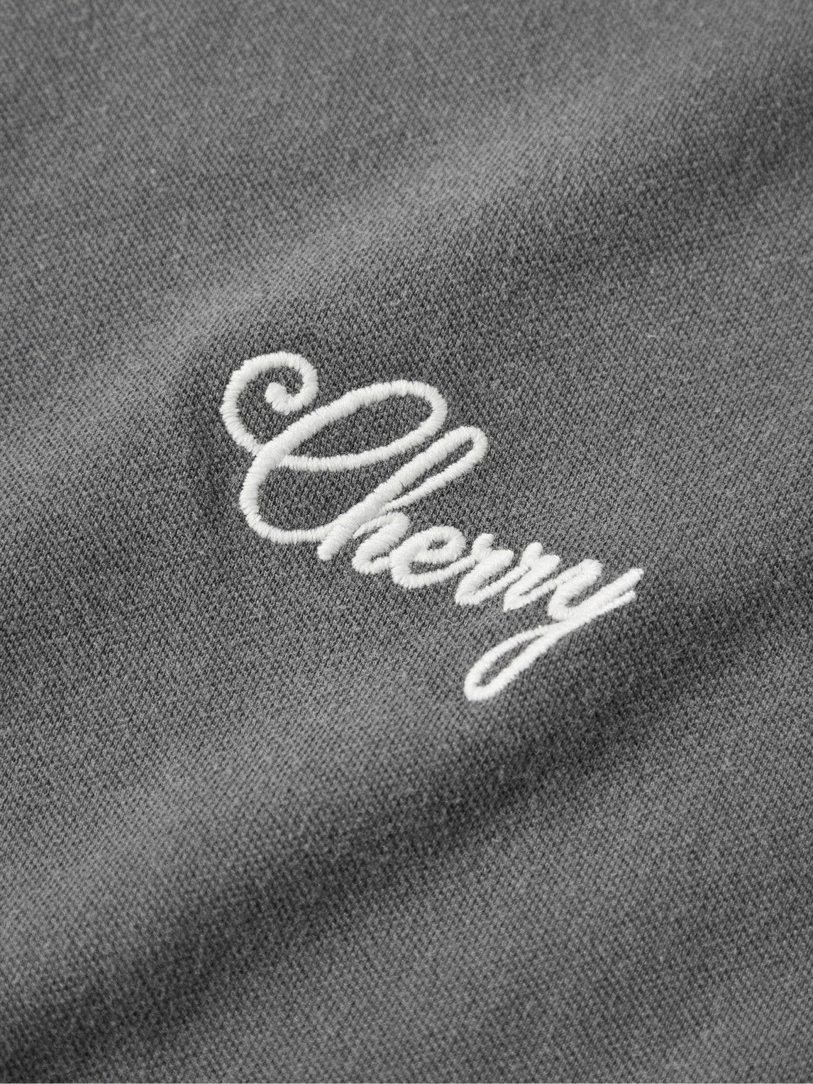 CHERRY LA - Logo-Embroidered Washed Cotton-Piqué Polo Shirt - Gray ...