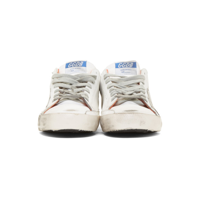 Golden Goose White and Orange Superstar Sneakers Golden Goose Deluxe Brand