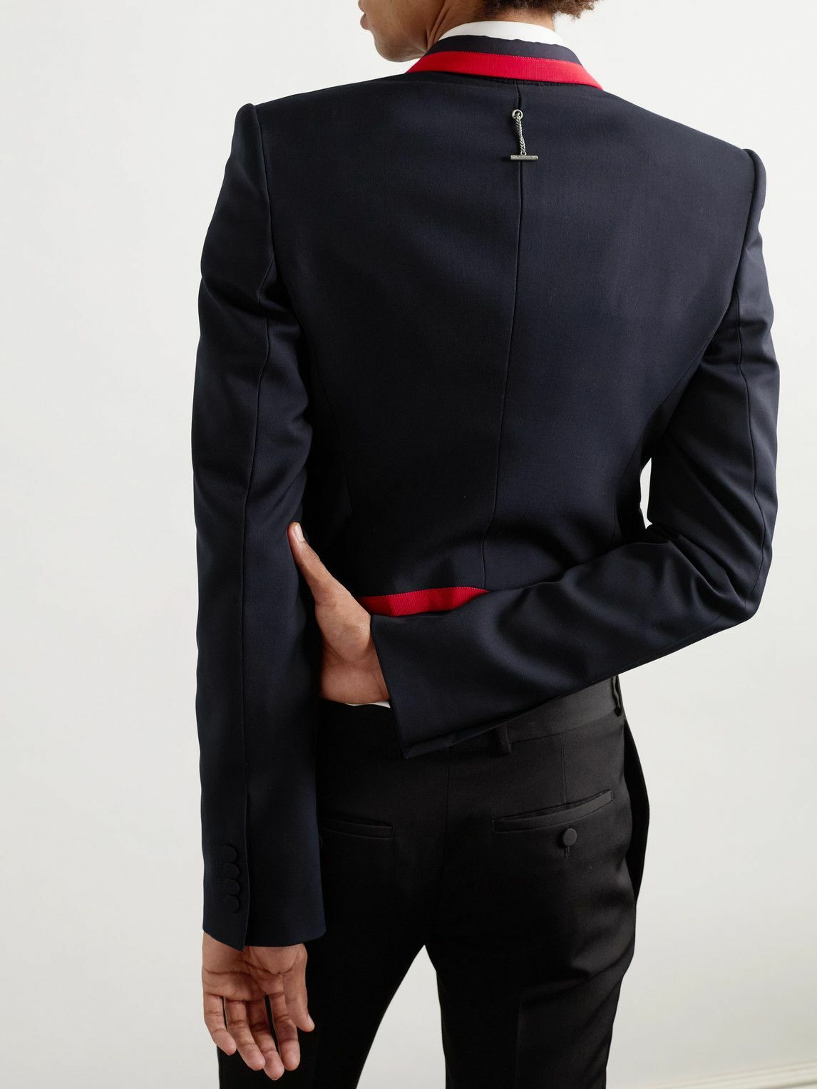 McQueen - Slim-Fit Double-Breasted Grosgrain-Trimmed Wool Blazer - Blue ...