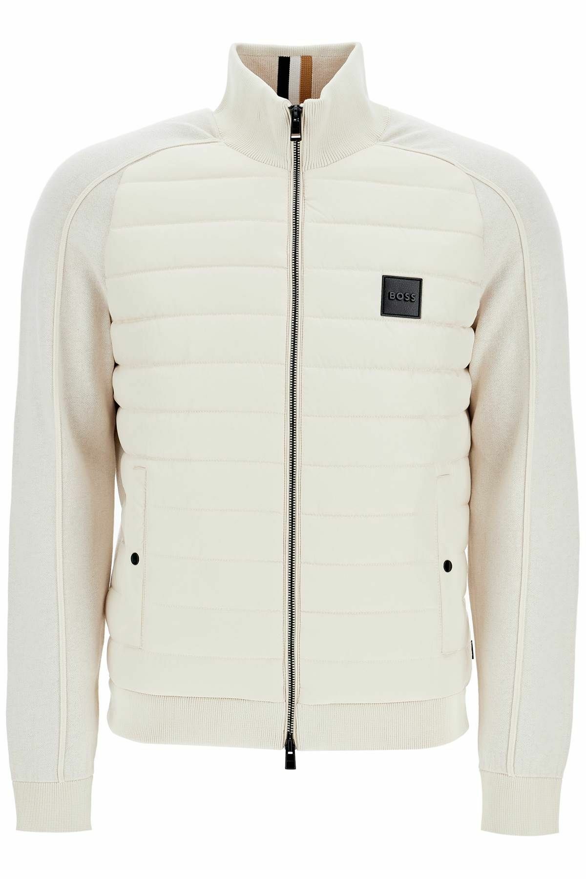 BOSS white slim fit cotton and wool zip-up sweatshirt White BOSS