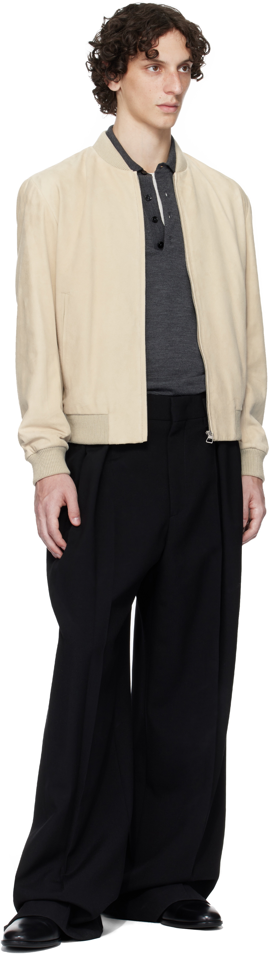 BOSS Beige BECKHAM Edition Regular-Fit Suede Bomber Jacket BOSS