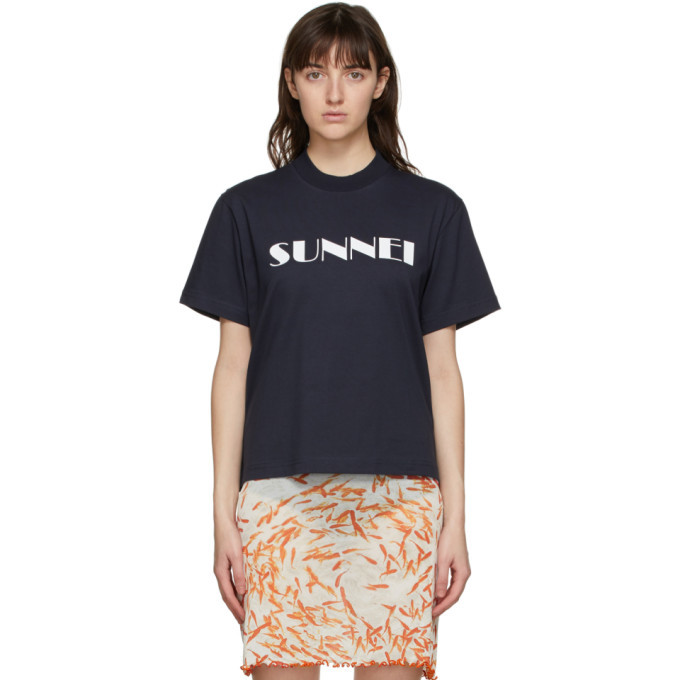 Sunnei Navy Large Logo T-Shirt Sunnei
