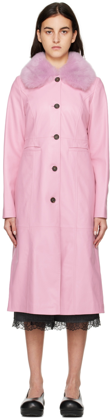 Sandy Liang SSENSE Exclusive Pink Engell Shearling Coat Sandy Liang