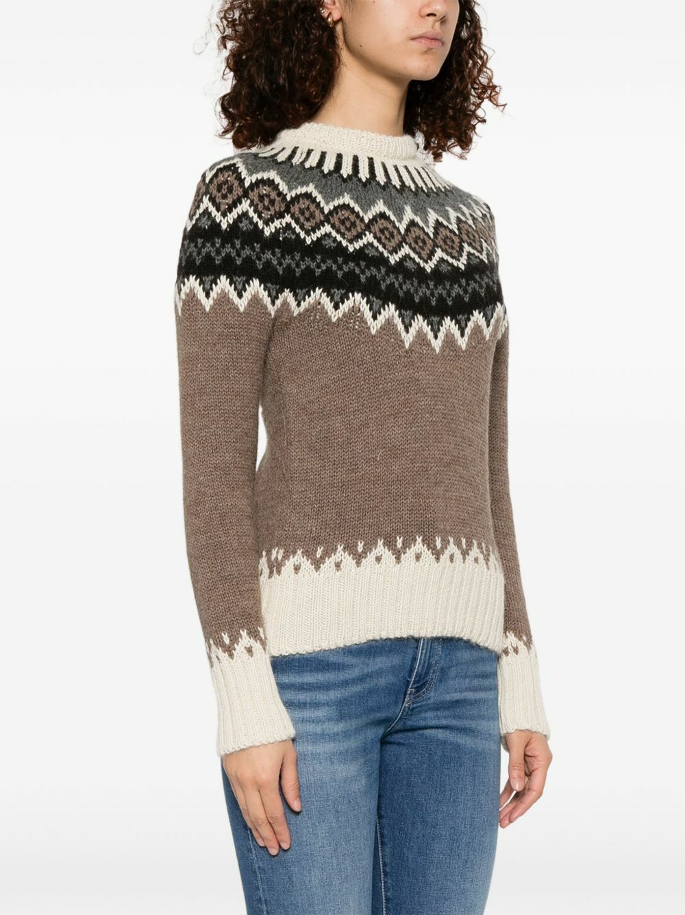 Chloé Brown Fair-Isle Knit Sweater Chloe