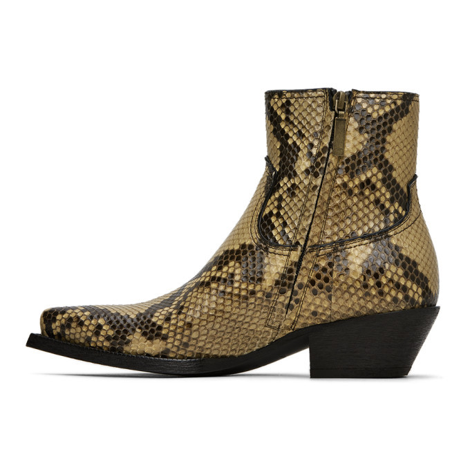 Saint Laurent Tan and Black Python Lukas Boots Saint Laurent