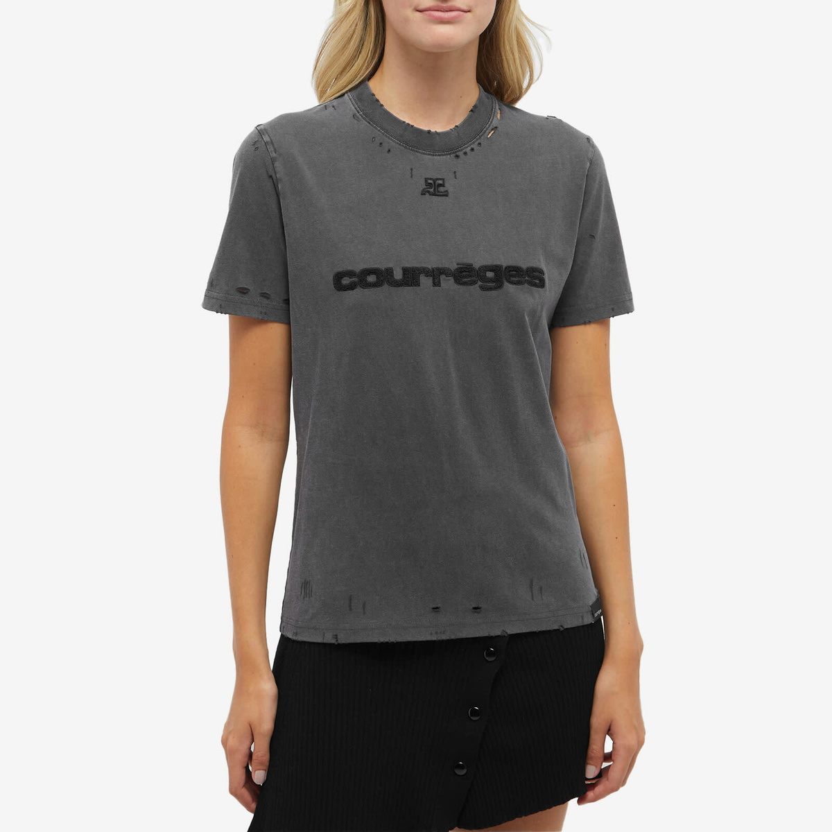 Courreges Women's Courrèges Distressed Logo T-Shirt in Black Courreges
