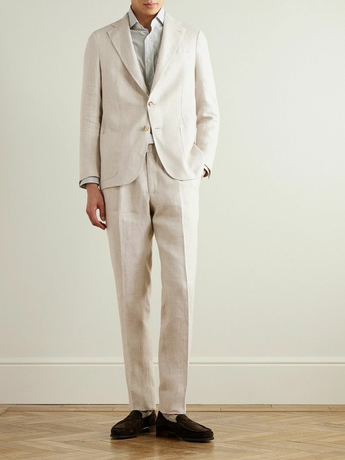 De Petrillo - Straight-Leg Pleated Linen Suit Trousers - Neutrals De ...