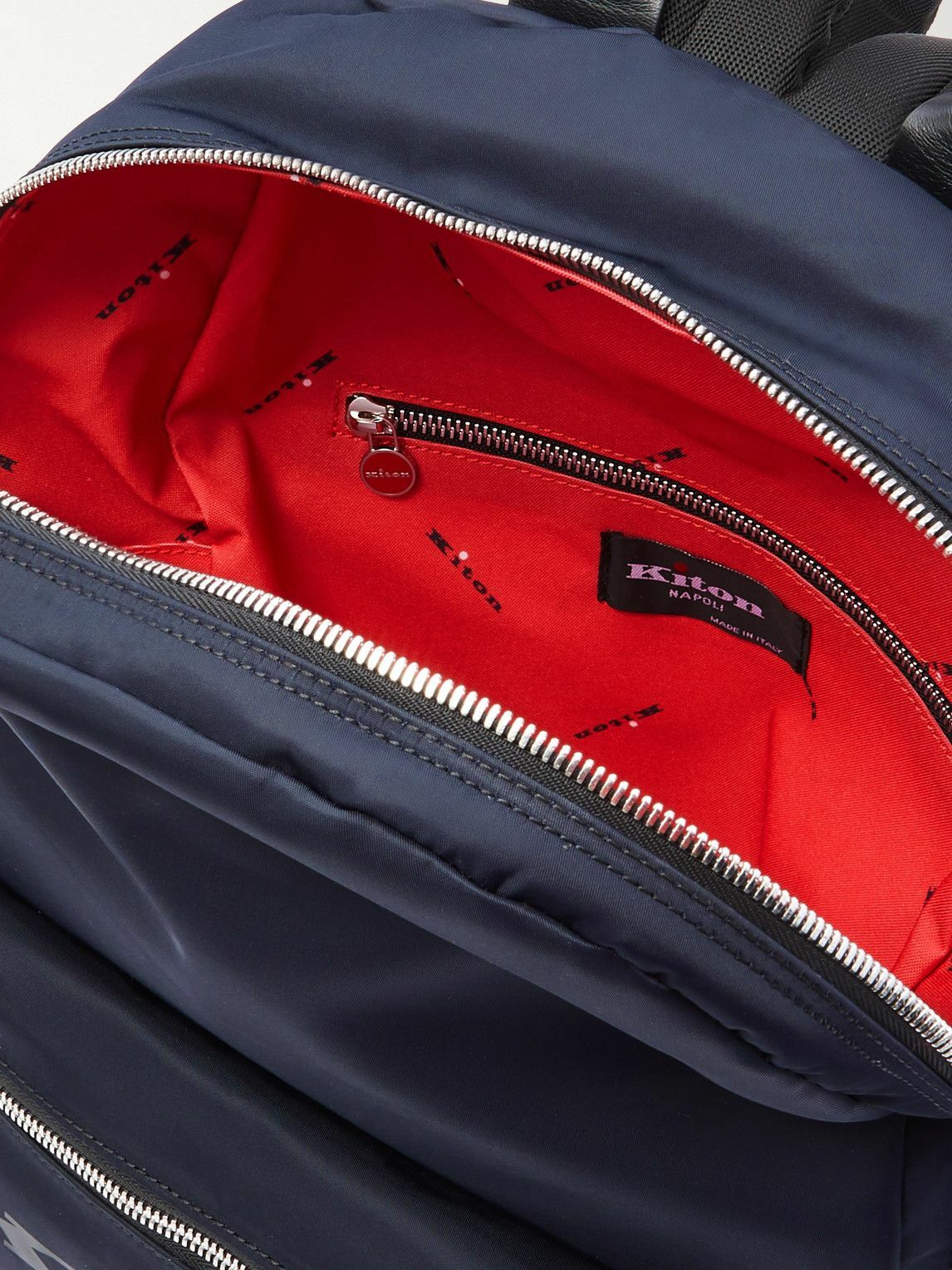 Kiton - Logo-Print Leather-Trimmed Shell Backpack Kiton