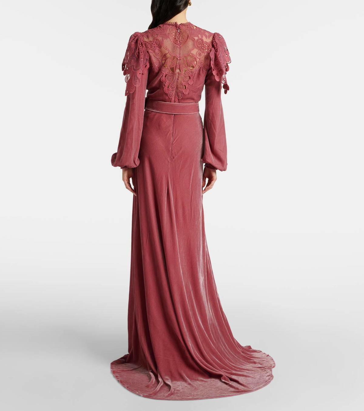 Costarellos Ashley lace-trimmed velvet gown Costarellos