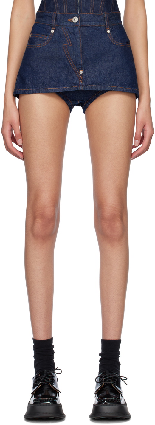 Pushbutton Navy Stitched Denim Skort Pushbutton