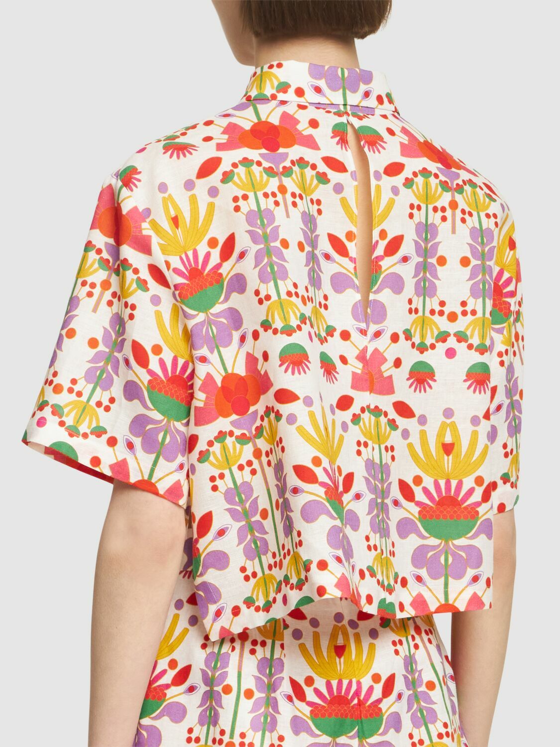 BORGO DE NOR Alani Printed Cotton & Linen Crop Shirt Borgo de Nor