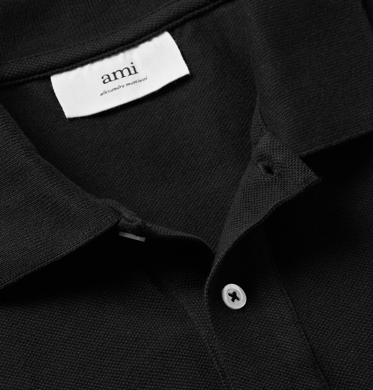 AMI PARIS - Logo-Embroidered Cotton-Piqué Polo Shirt - Black AMI