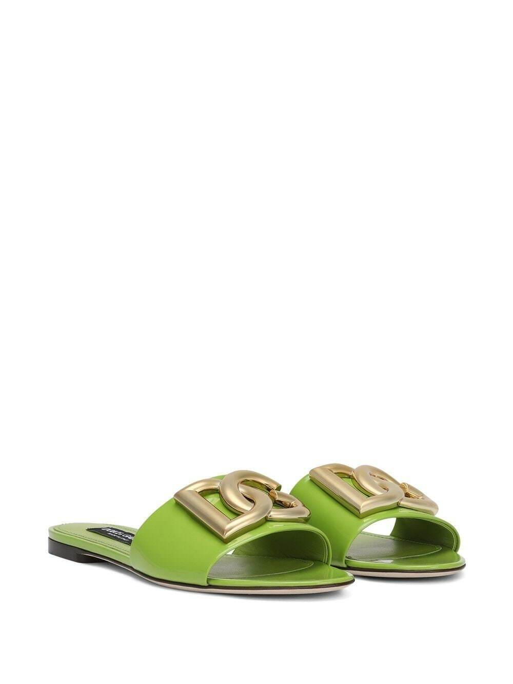 DOLCE & GABBANA - Leather Logo Flat Sandals Dolce & Gabbana