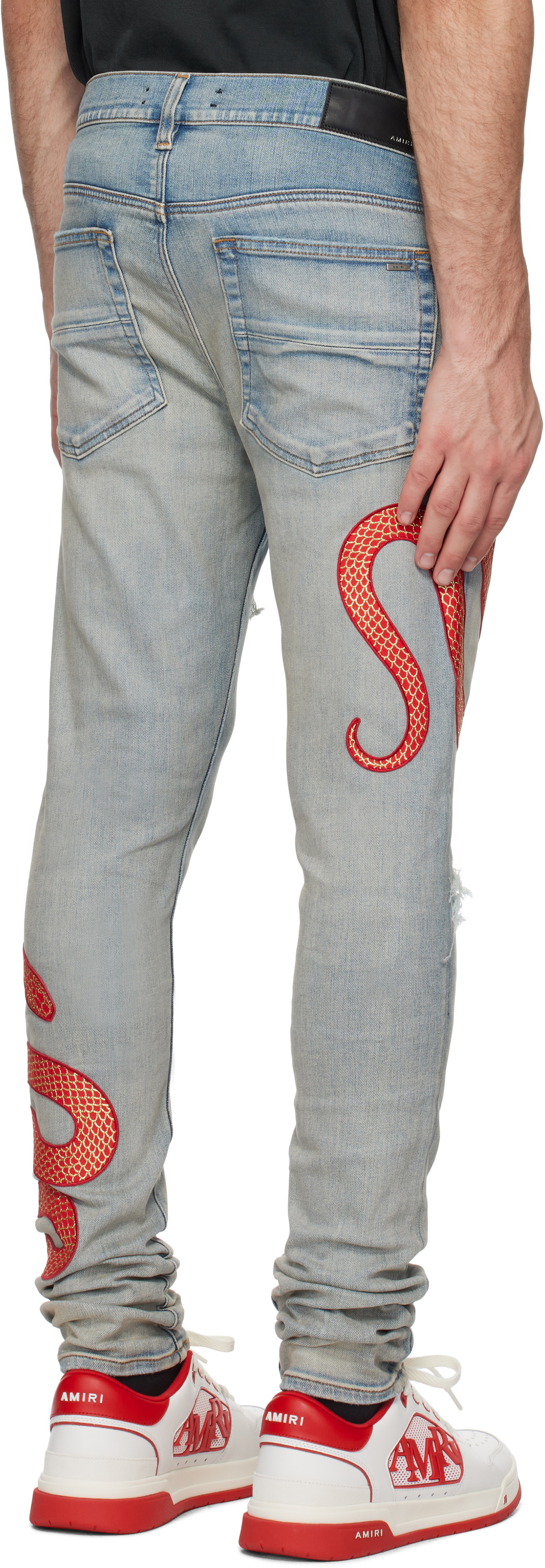 AMIRI Blue XO Snake Jeans Amiri