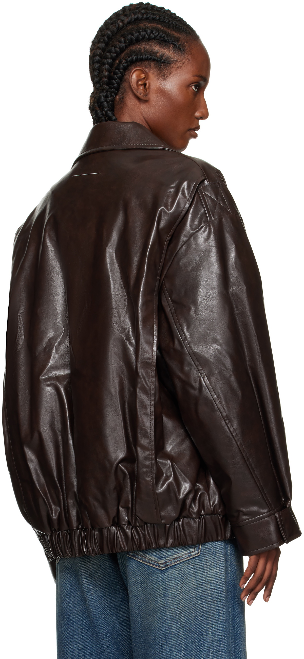 MM6 Maison Margiela Brown Zip Faux-Leather Bomber Jacket MM6 Maison ...