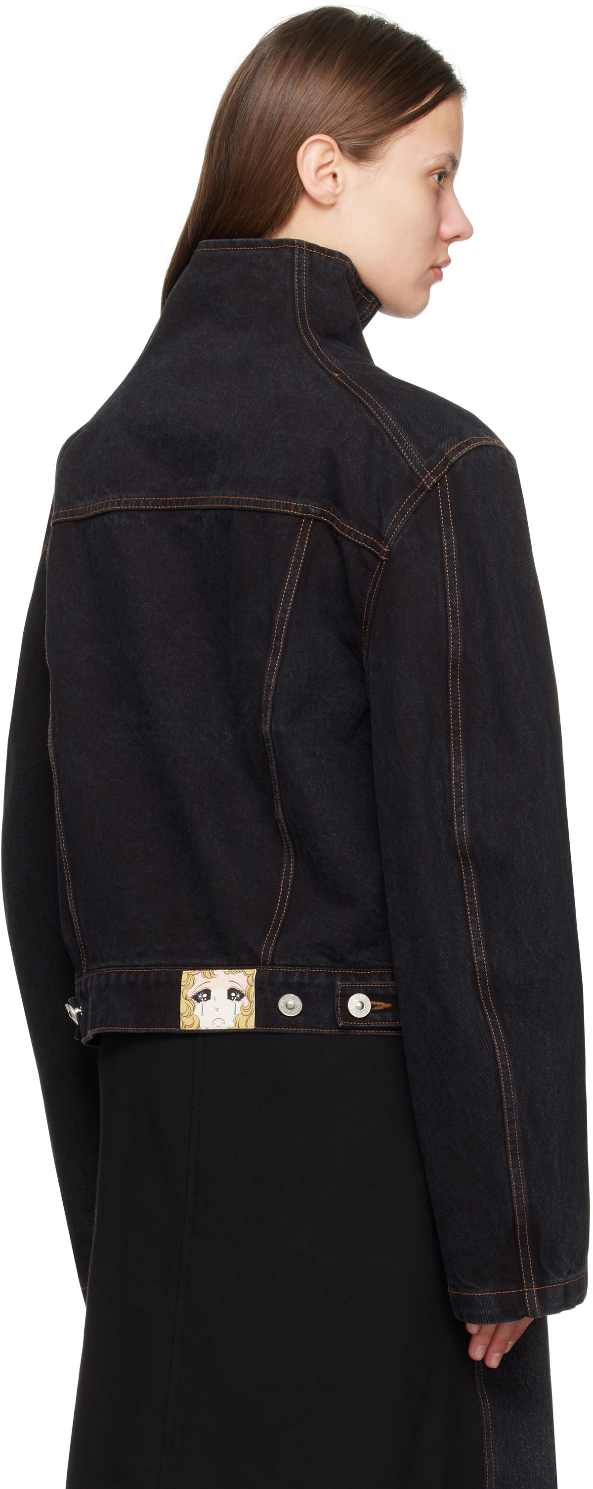 Pushbutton Black High Neck Denim Jacket Pushbutton