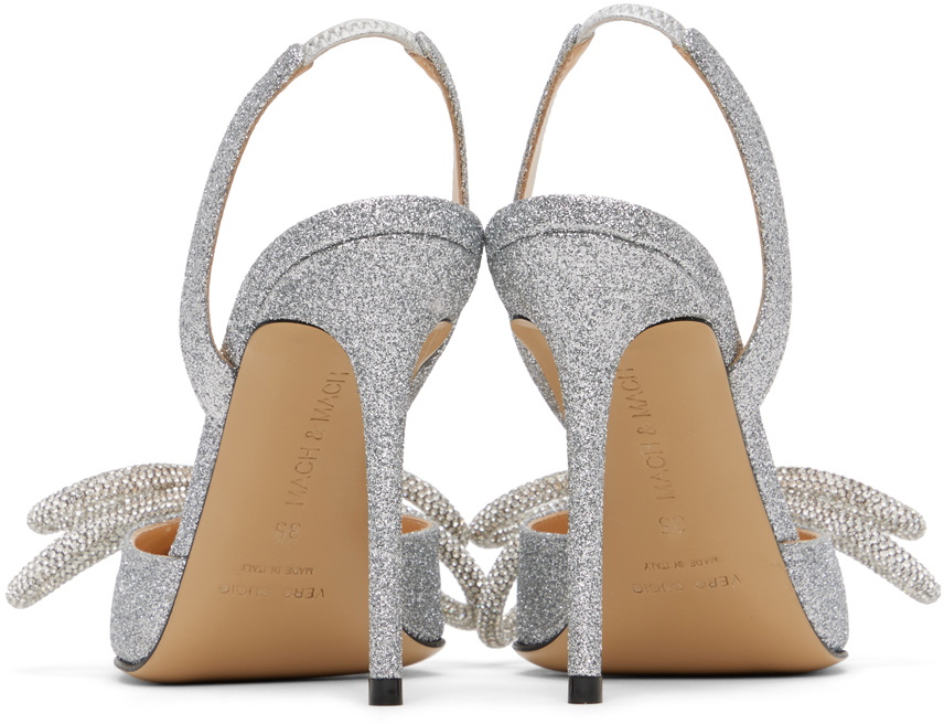 MACH & MACH Silver Double Bow Glitter 110 Heels MACH & MACH