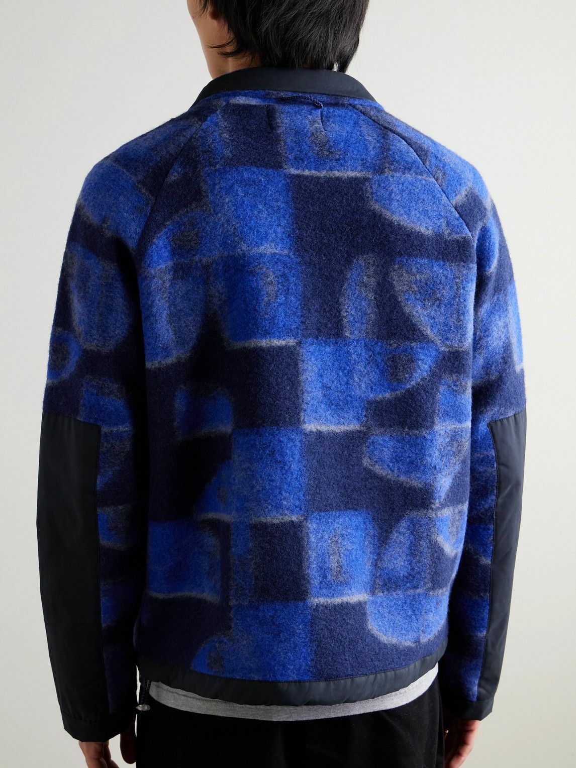 Folk - Signal Shell-Trimmed Printed Wool-Blend Fleece Jacket - Blue Folk