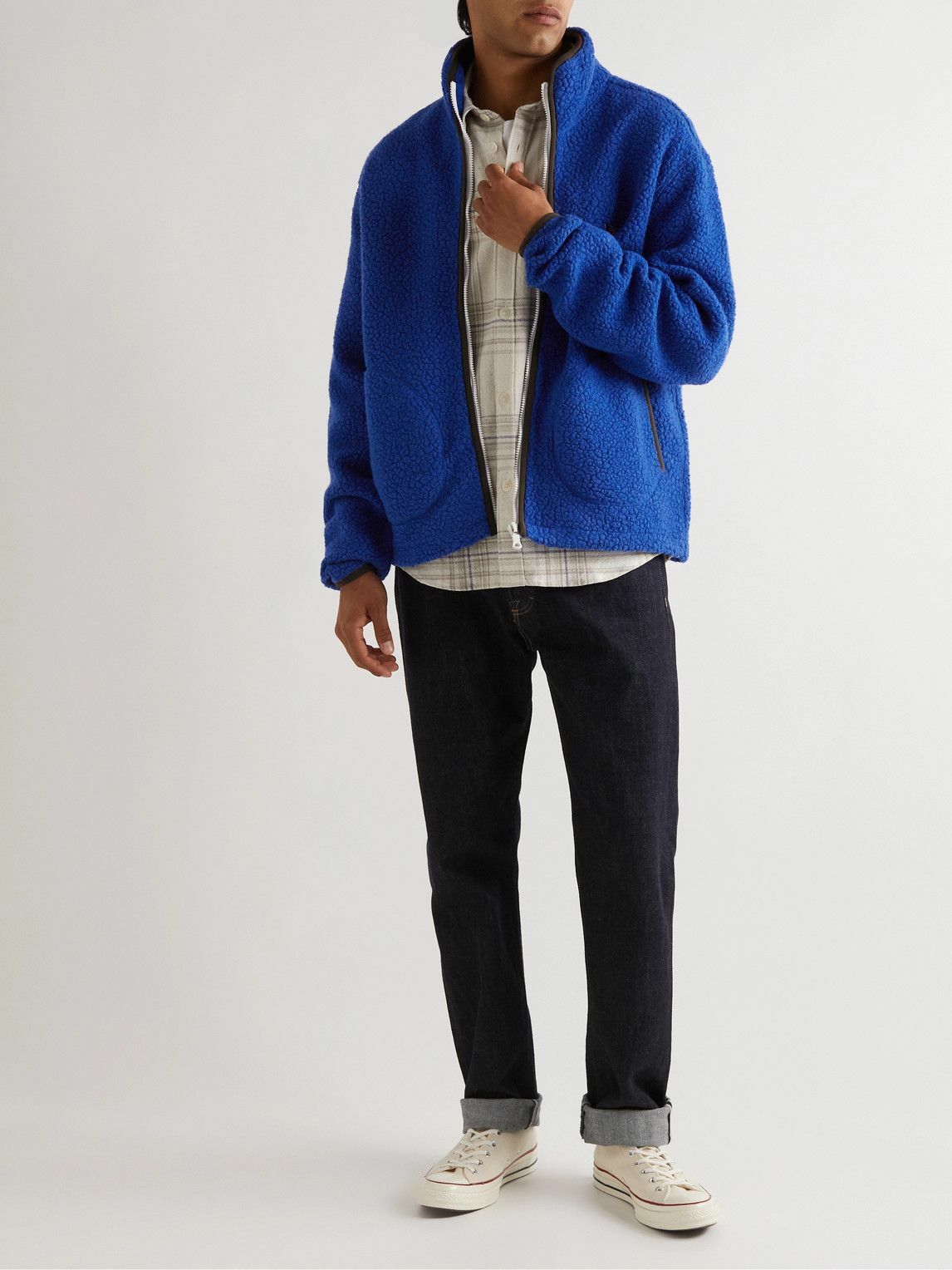 Drake's - Logo-Embroidered Wool-Blend Fleece Jacket - Blue Drake's