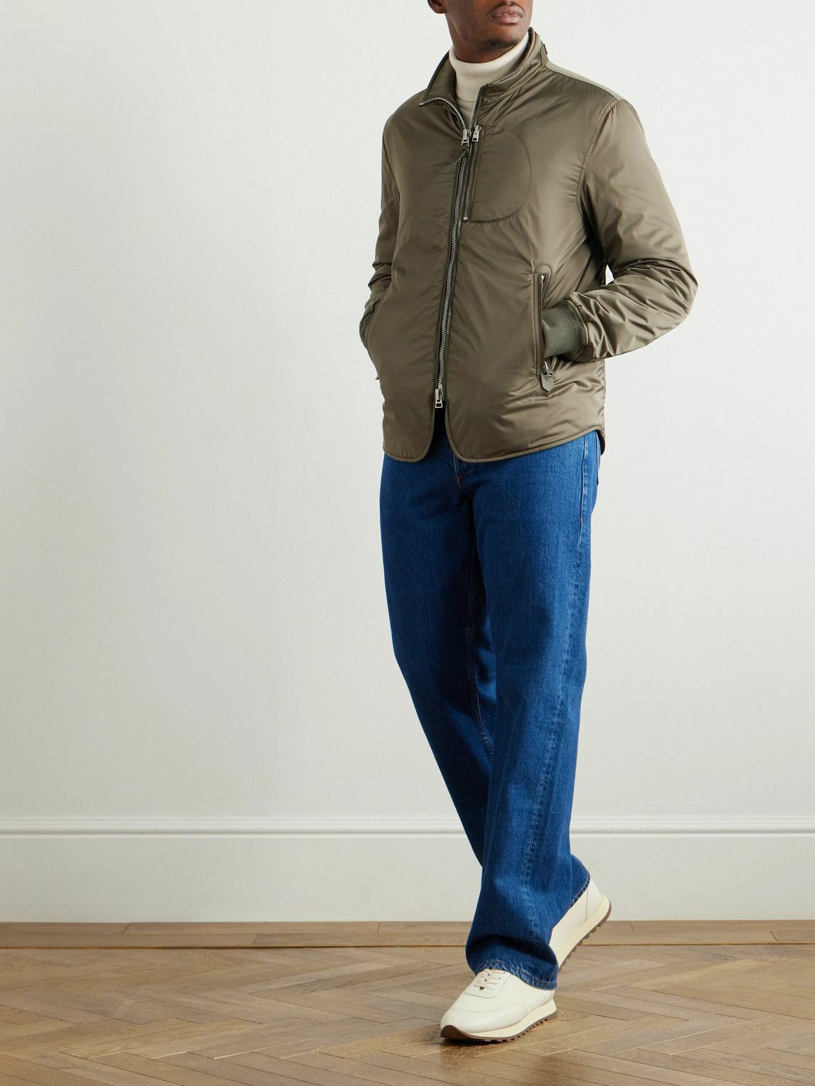 TOM FORD - Padded Leather-Trimmed Satin Bomber Jacket - Green TOM FORD
