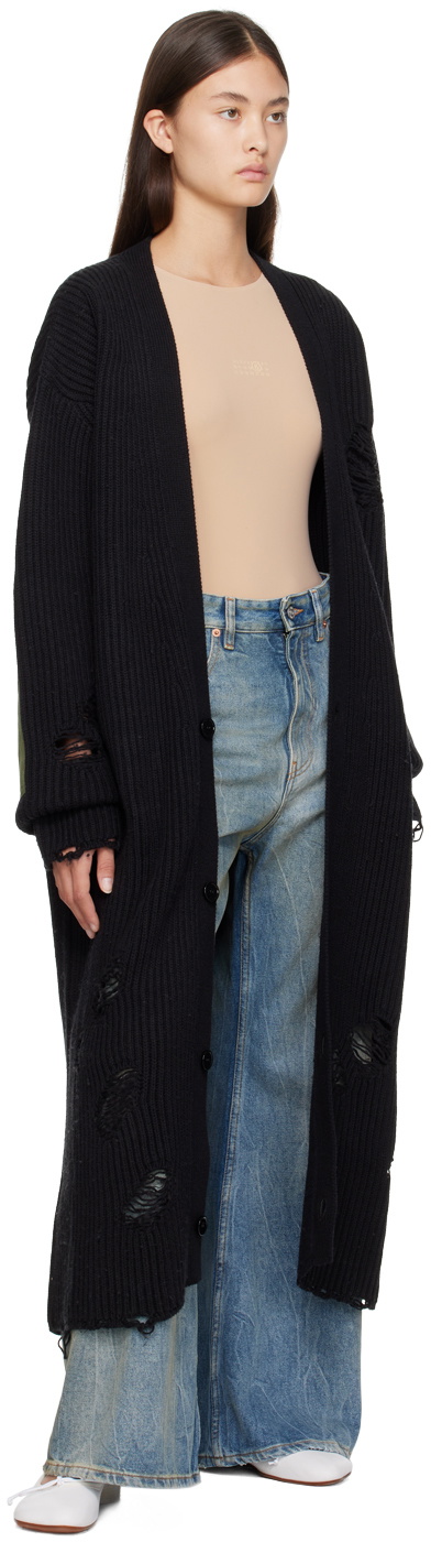MM6 Maison Margiela Black Distressed Cardigan MM6 Maison Margiela