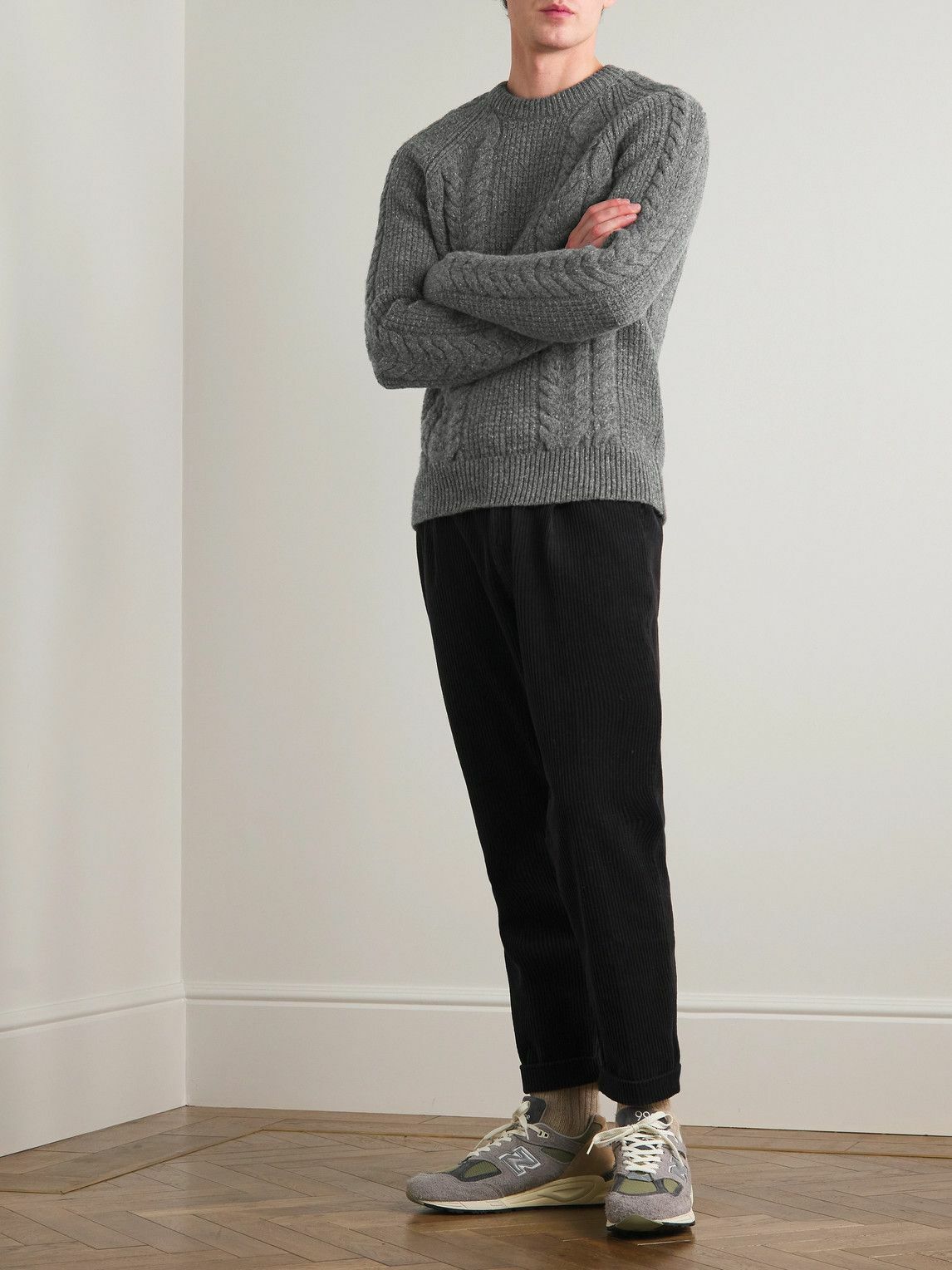 Sunspel - Cable-Knit Donegal Wool Sweater - Gray Sunspel