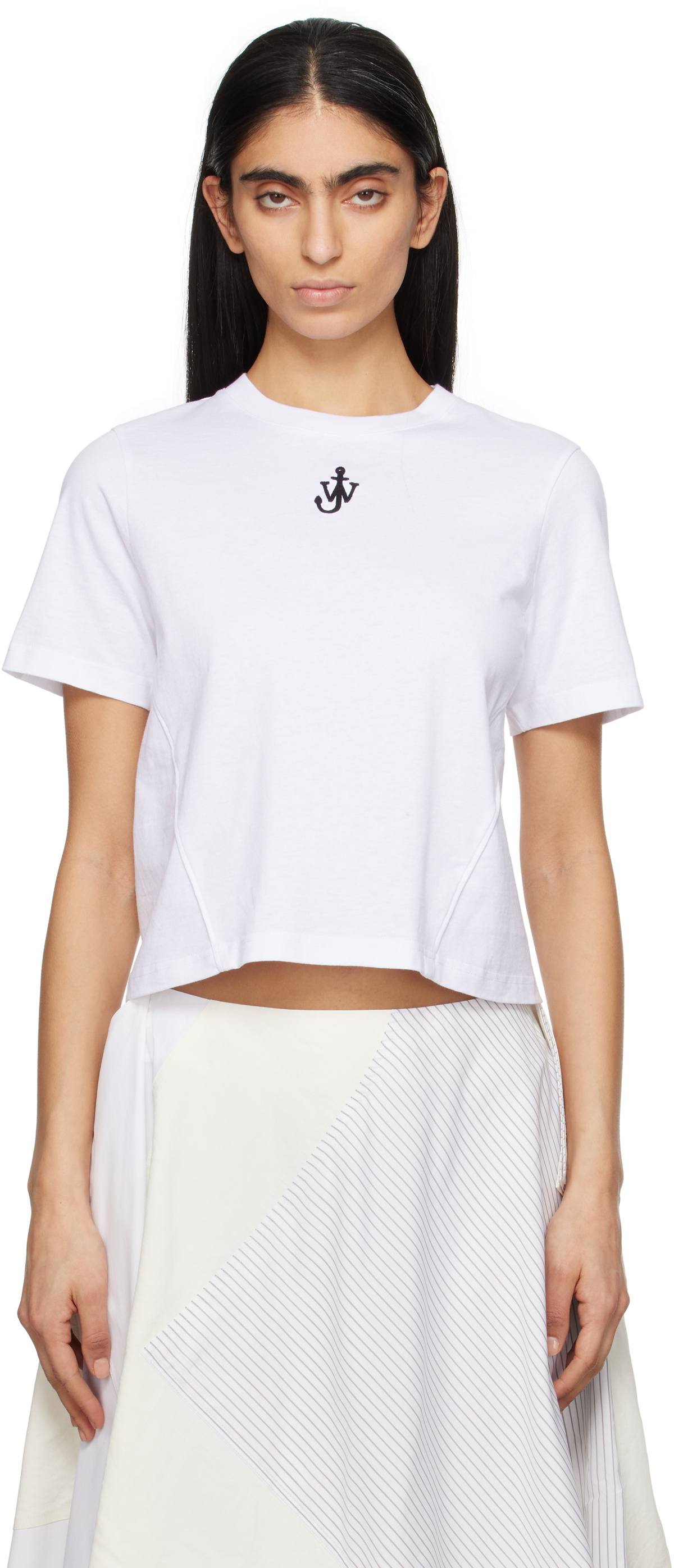 JW Anderson White Anchor Logo Cropped Panelled T-shirt JW Anderson