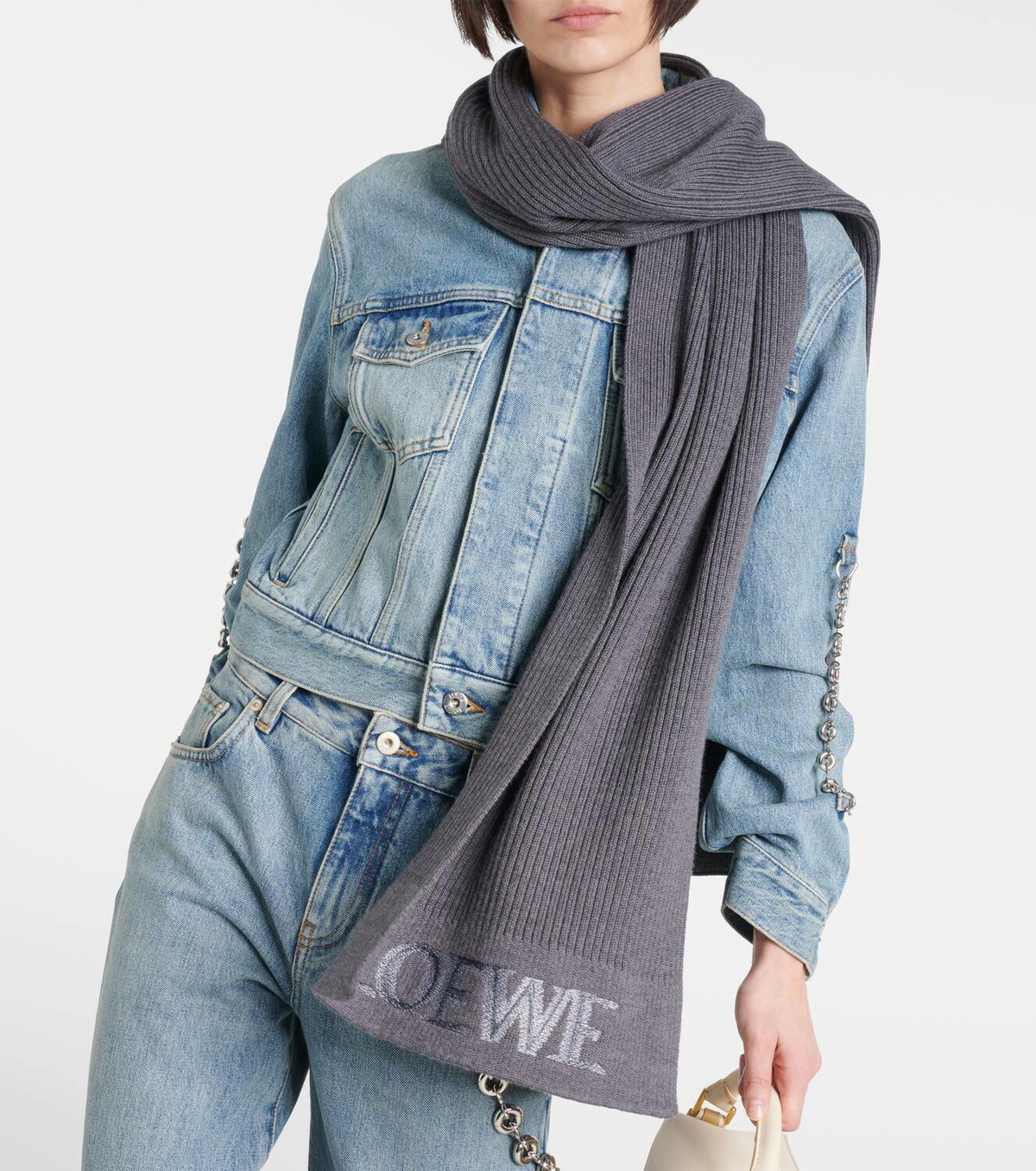 Loewe Logo ribbed-knit embroidered wool scarf Loewe