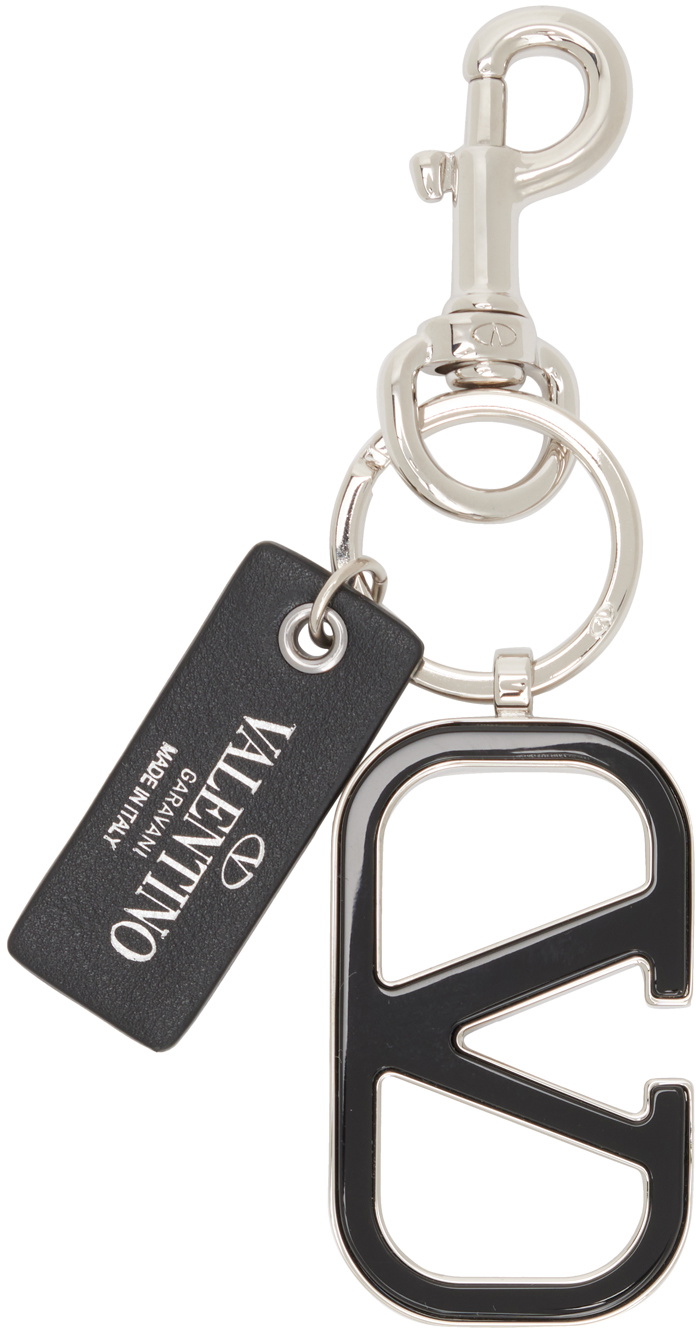 Valentino Garavani Silver & Black VLogo Signature Keychain Valentino ...
