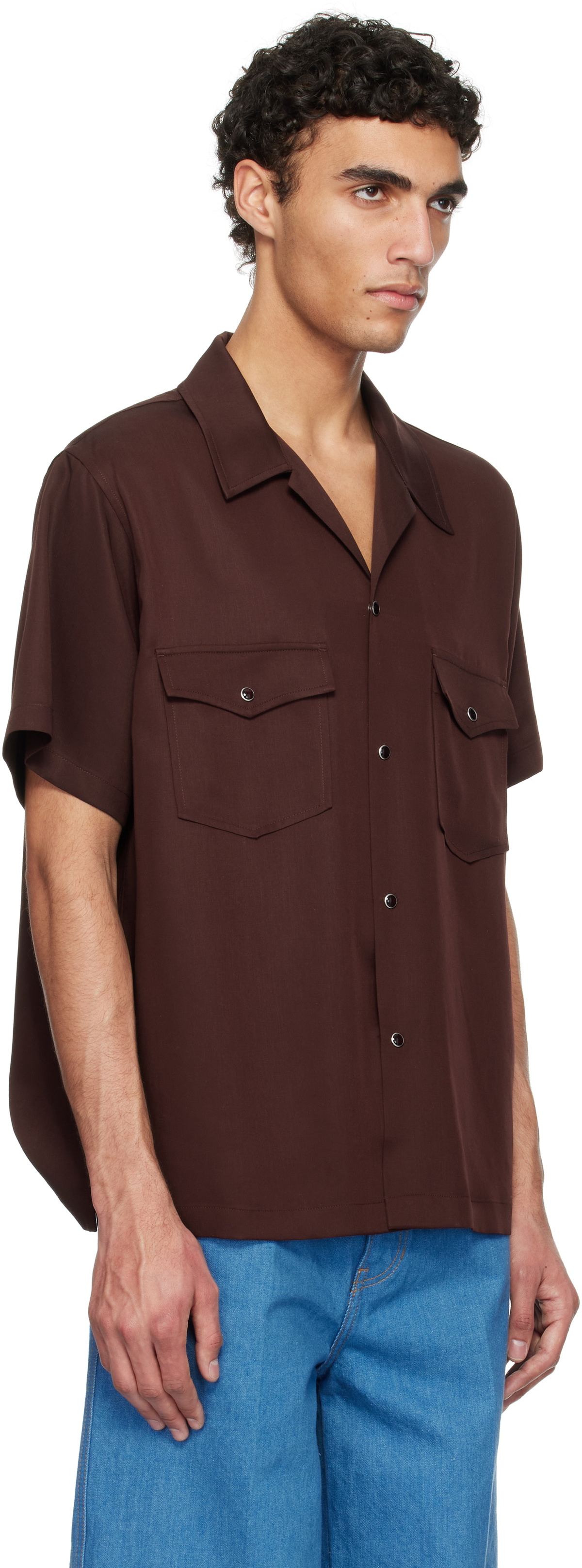 RECTO Burgundy Camp Collar Western Club Shirt Recto