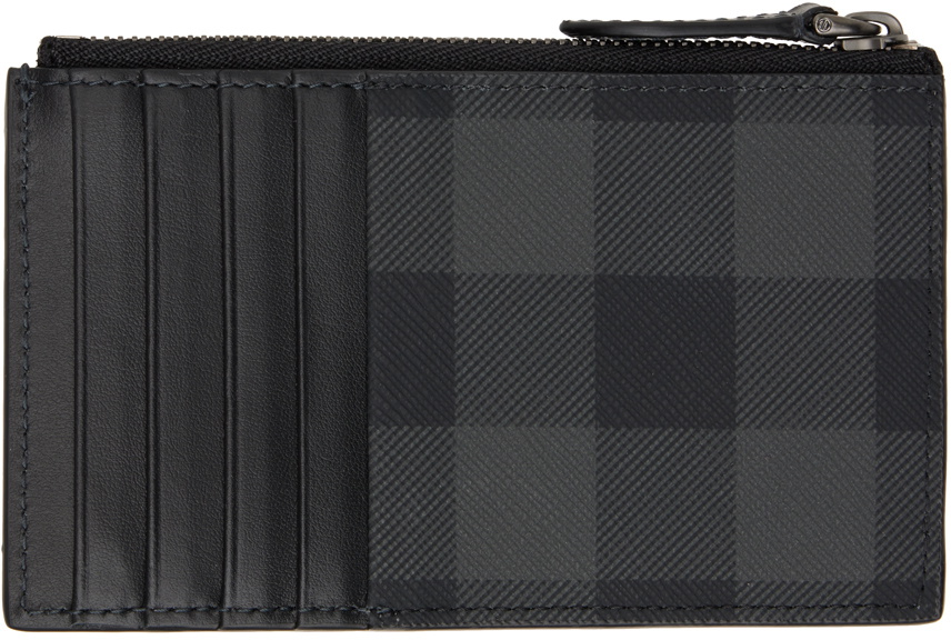 Burberry Gray & Black Check Card Holder Burberry