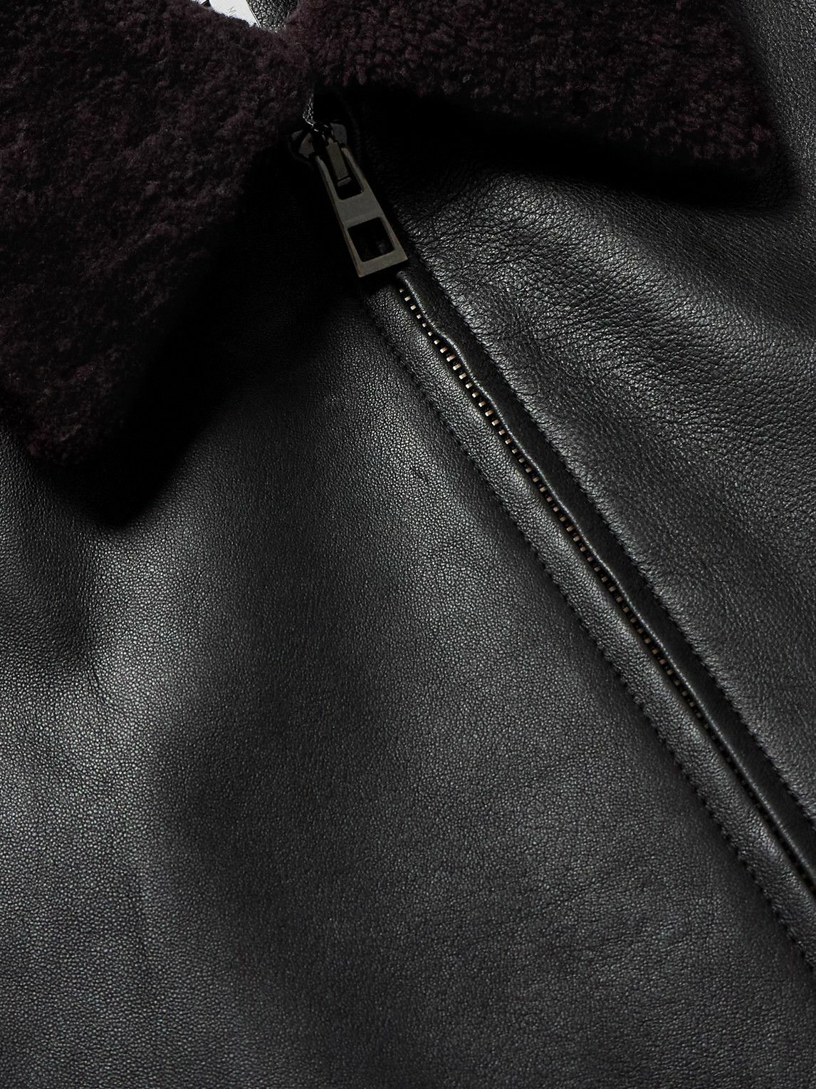 LOEWE - Appliquéd Shearling-Trimmed Leather Jacket - Black Loewe