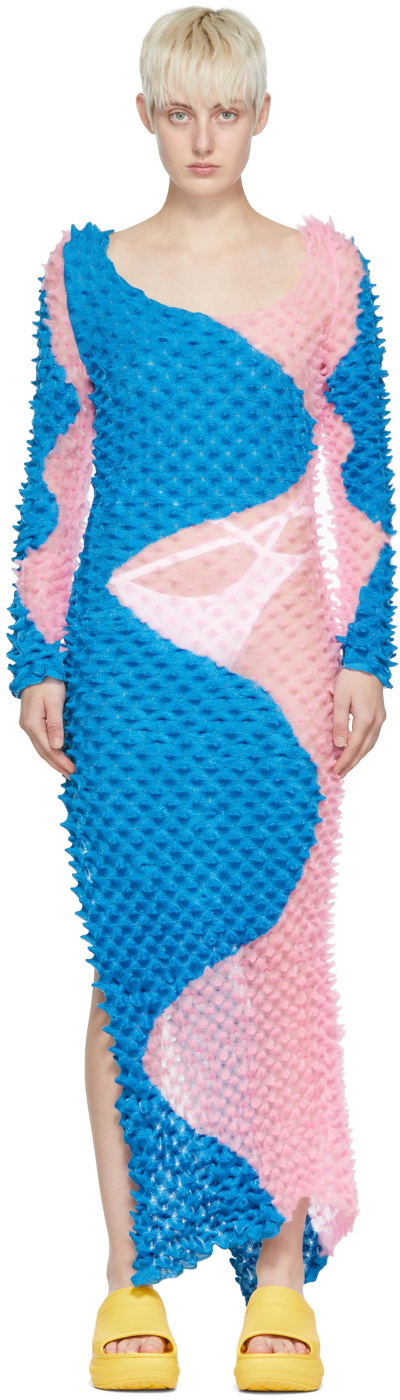 Chet Lo Pink & Blue Tidal Midi Dress Chet Lo
