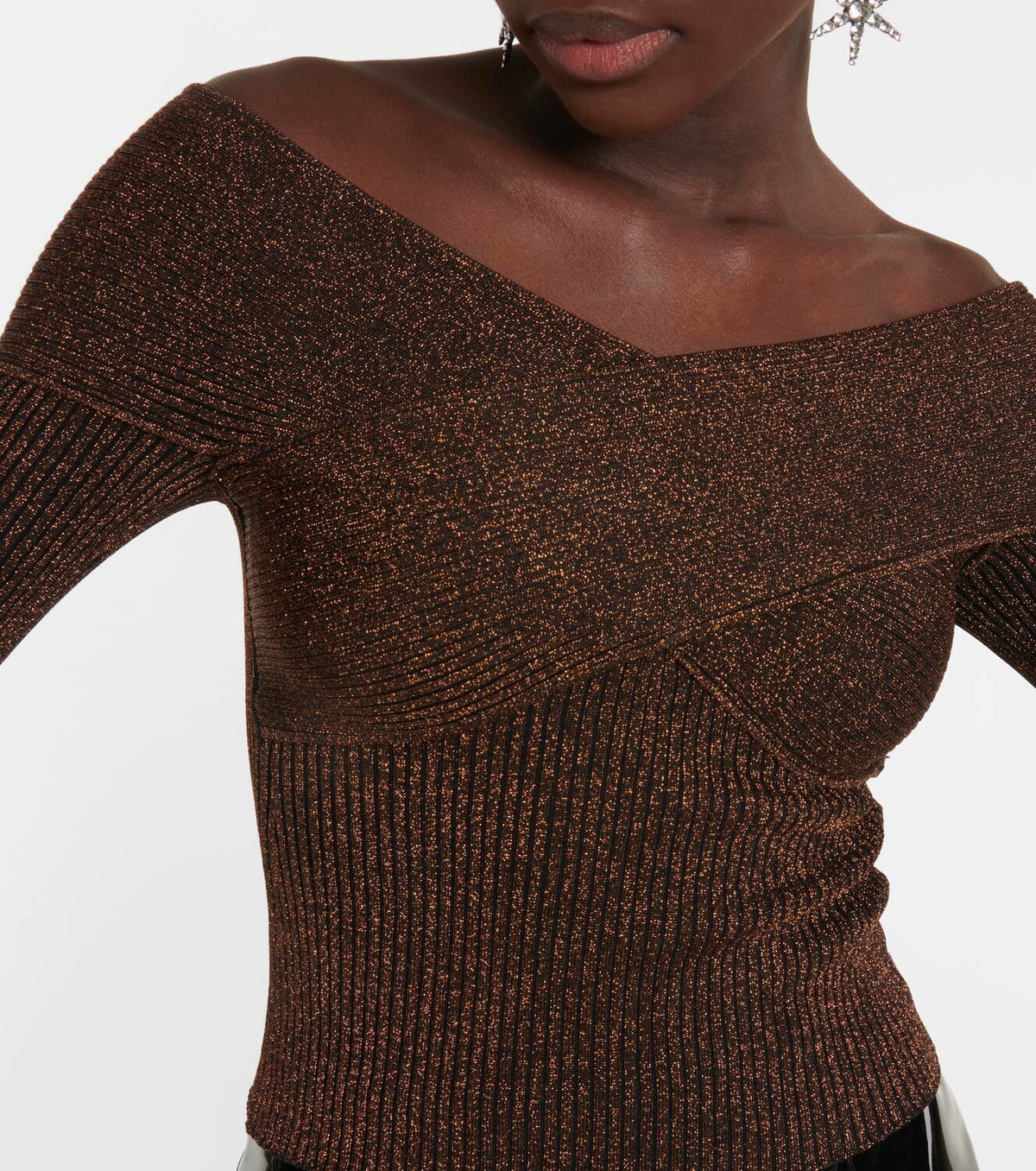Self-Portrait Metallic knit off-shoulder top Self-Portrait