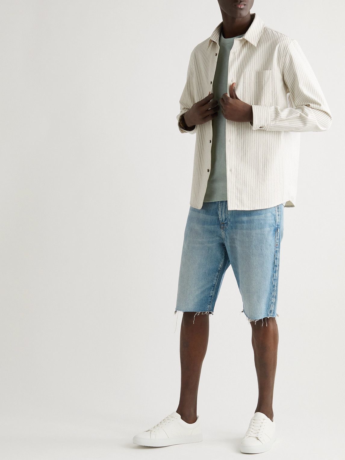 FRAME - L'Homme Cut Off Straight-Leg Distressed Organic Denim Shorts ...