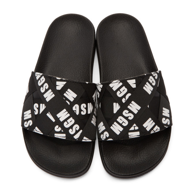 MSGM Black Logo Ribbons Pool Slides MSGM