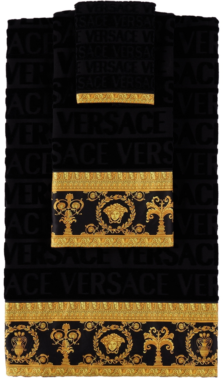 Versace Black 'I Heart Baroque' Towel Set Versace
