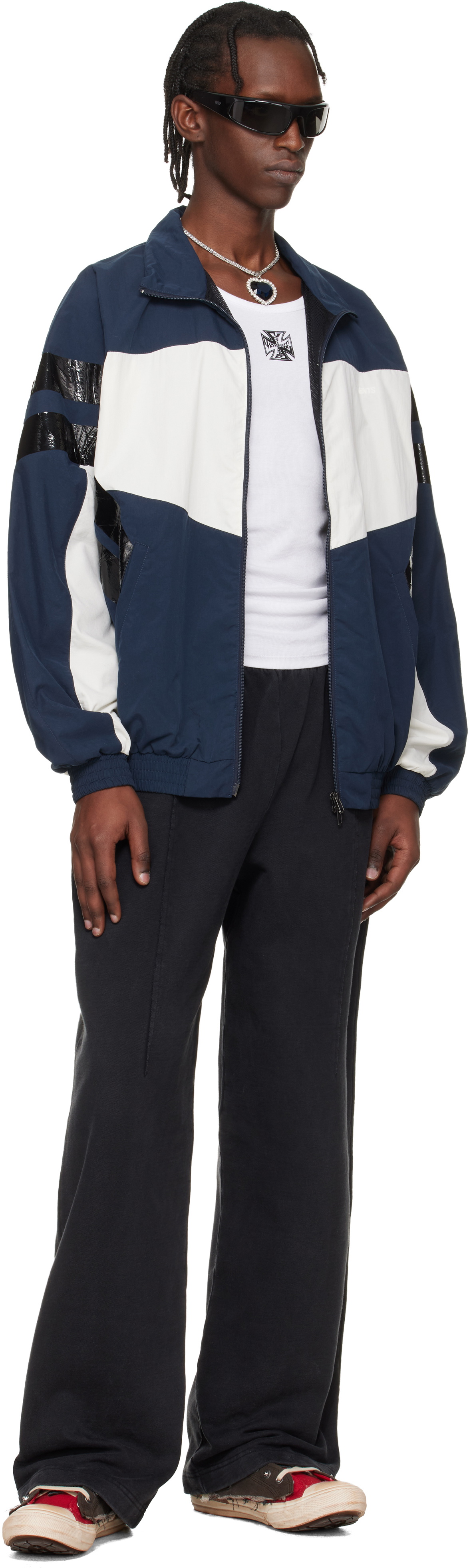 VETEMENTS Navy & White Taped Track Jacket Vetements