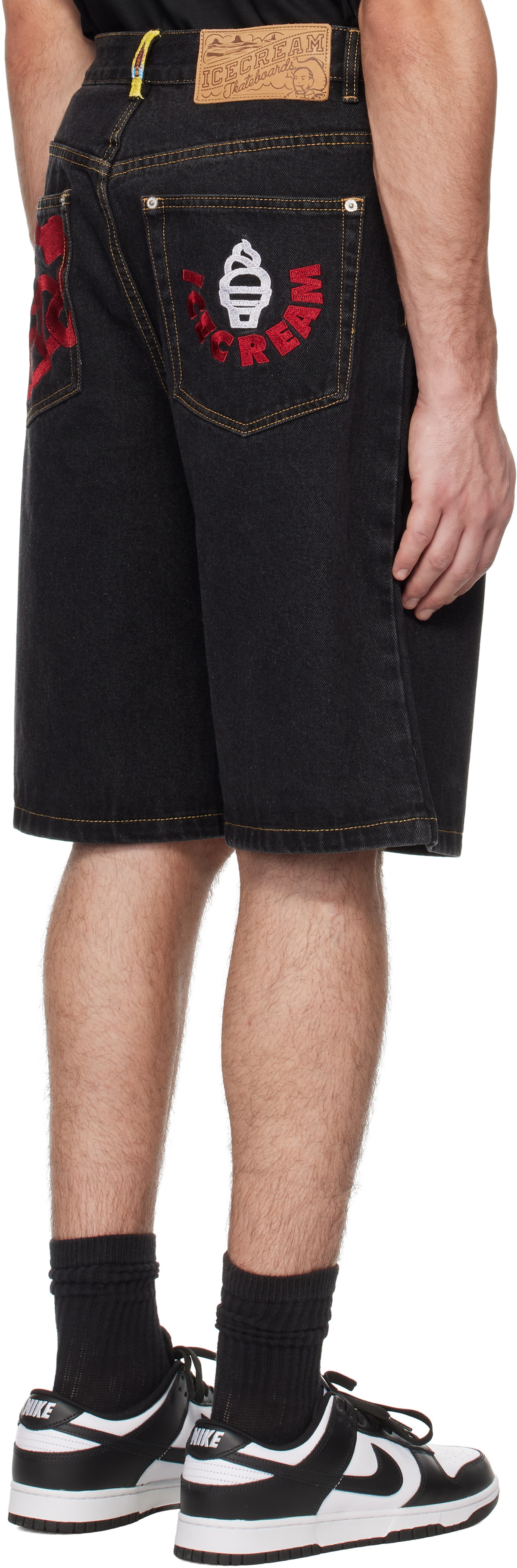 ICECREAM Black Running Puppy Denim Shorts ICECREAM