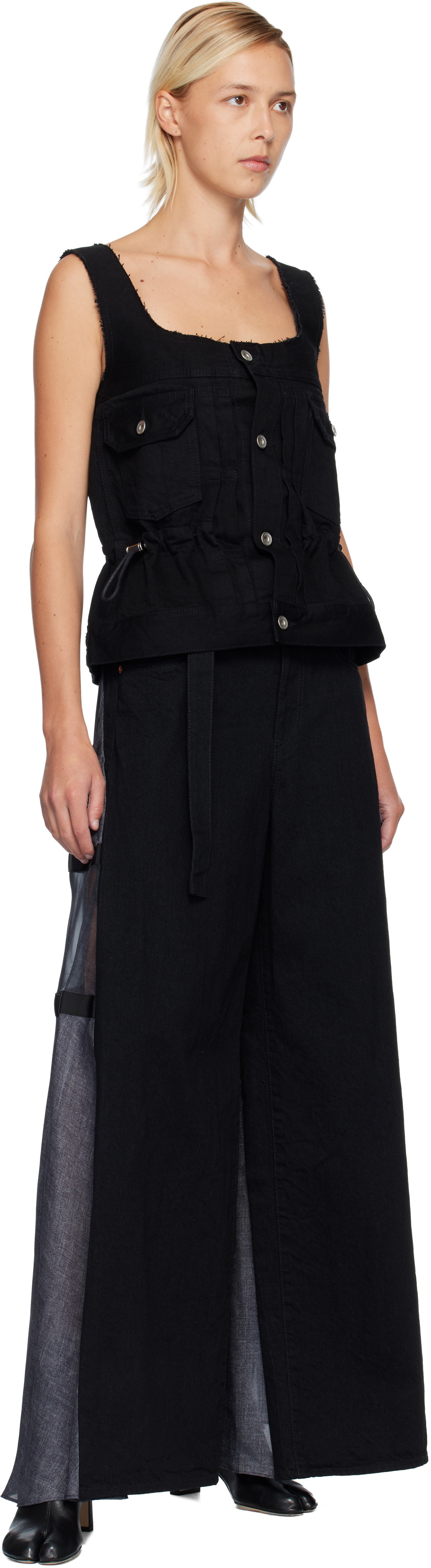sacai Black Square Neck Denim Tank Top Sacai