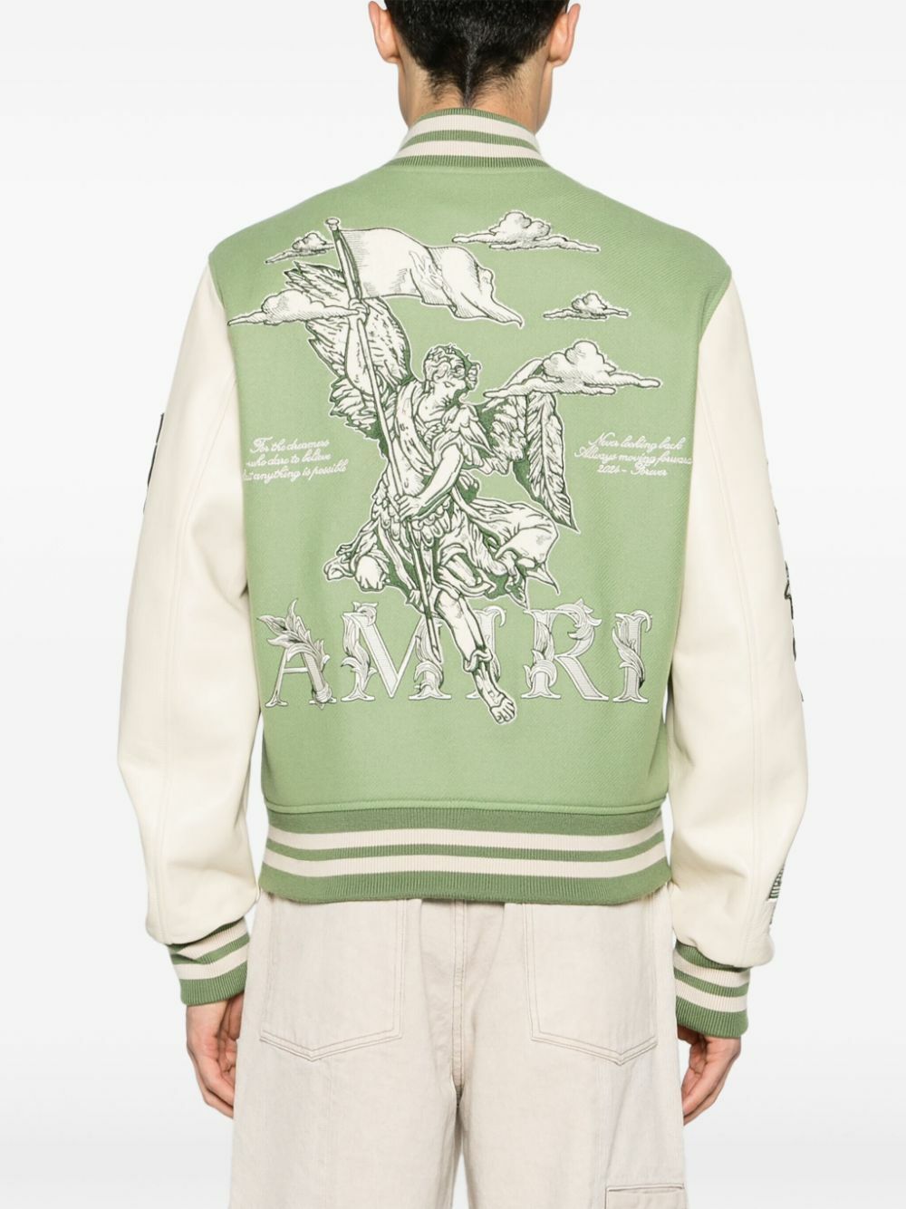AMIRI White And Green Multiple Patches Bomber Jacket Amiri