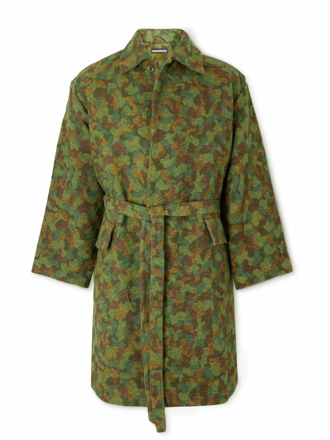 Monitaly - Belted Camouflage-Jacquard Cotton Coat - Green Monitaly
