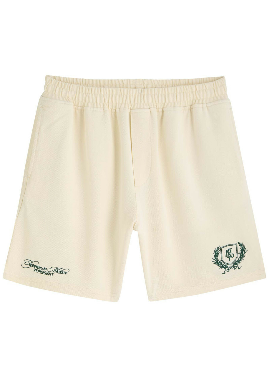Represent Crest Logo-embroidered Twill Shorts Off White Represent