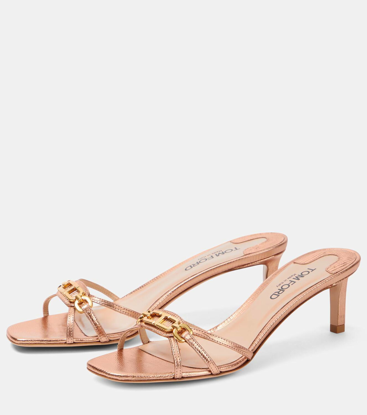 Tom Ford Monogram metallic leather mules TOM FORD