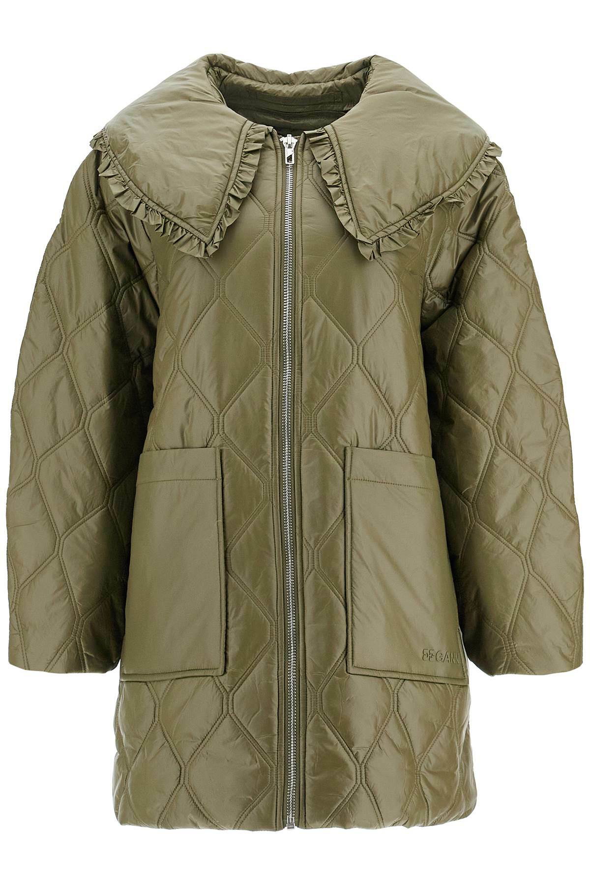 GANNI lightweight down jacket with oversized collar Green GANNI