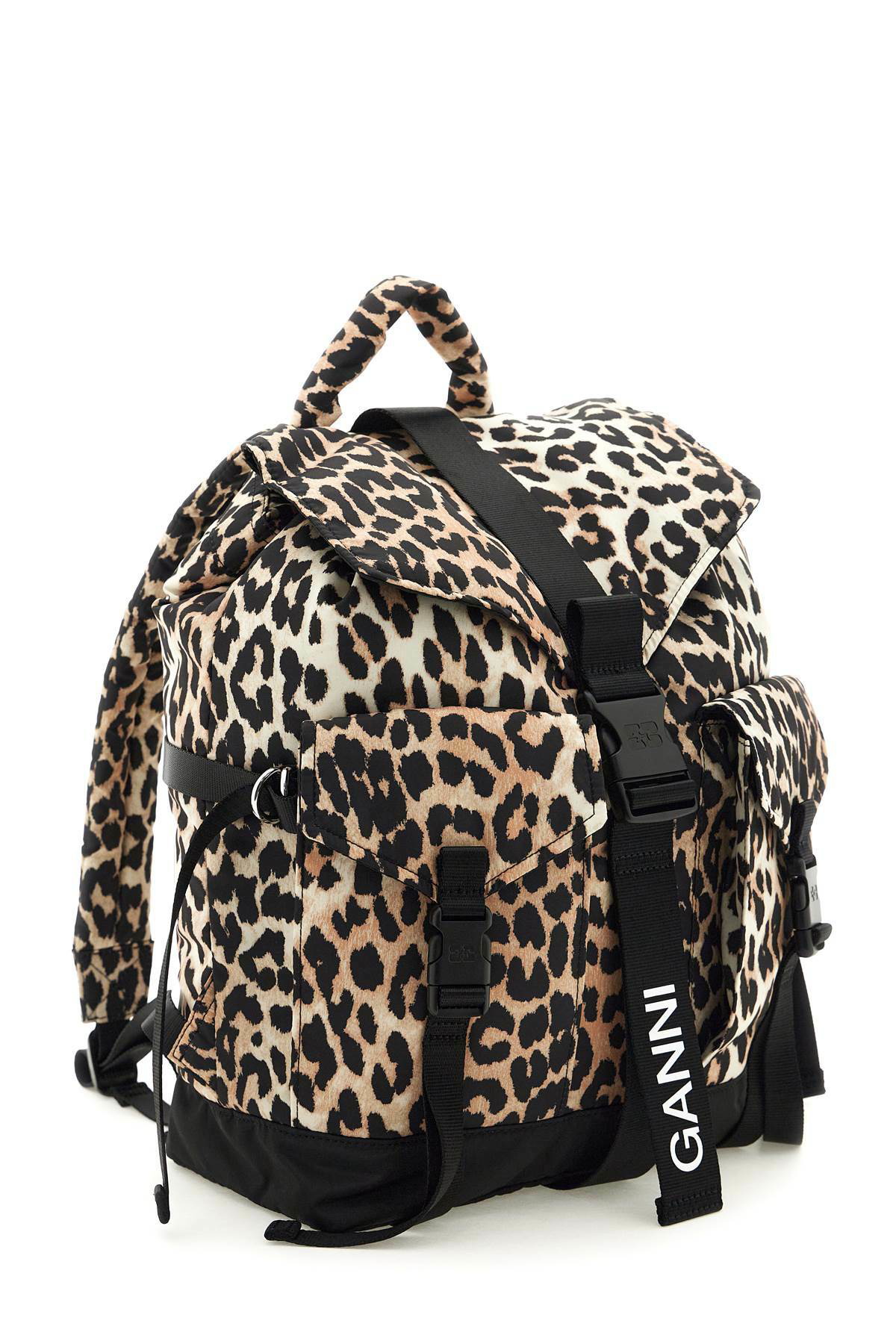 GANNI animal print nylon backpack Beige GANNI