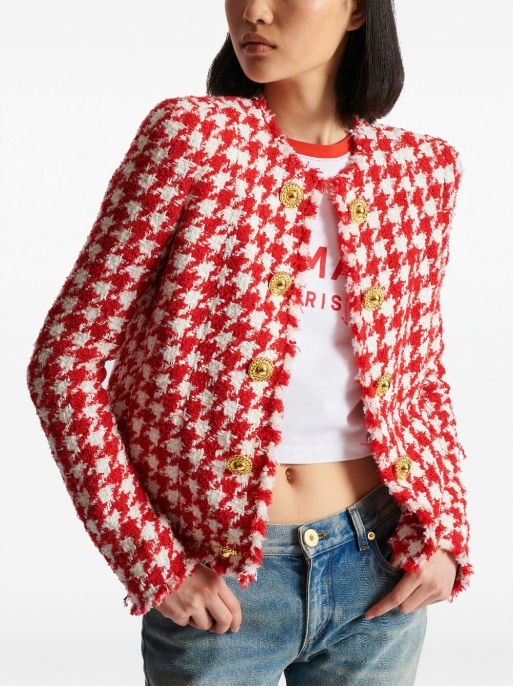BALMAIN - Houndstooth Tweed Jacket Balmain
