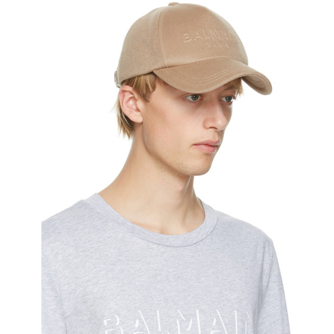 Balmain Beige Logo Embossed Cap Balmain