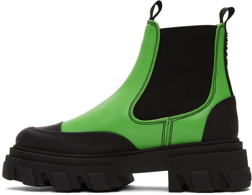 GANNI Green & Black Leather Ankle Boots GANNI